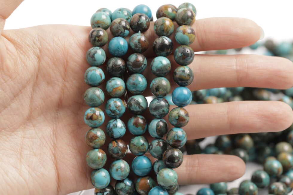 Compressed Turquoise Round Beads Strand – Tai Chung Jewellery
